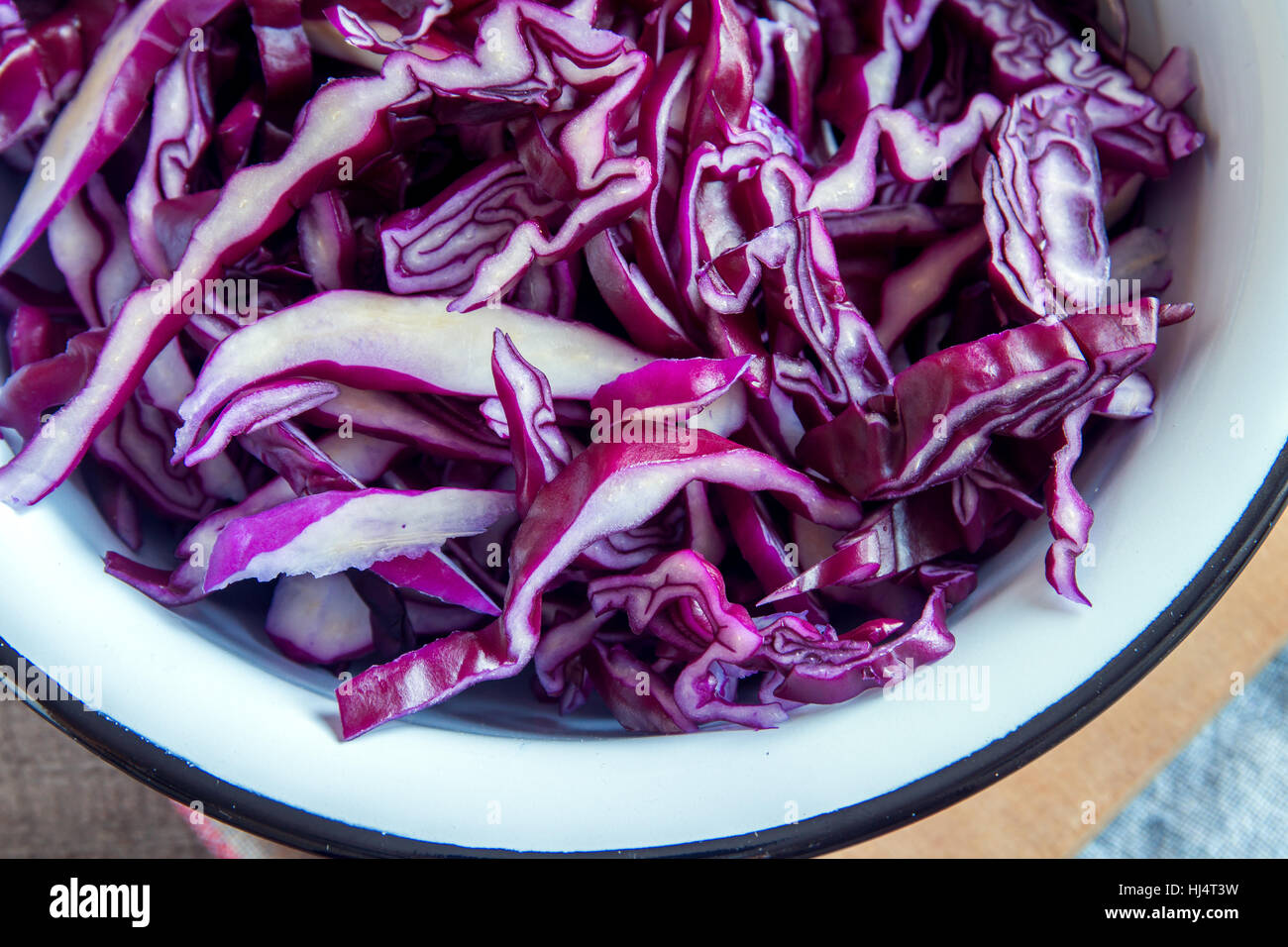 Organic Chopped Red (Blue, Purple) Cabbage in rustic metal bowl - fresh ...