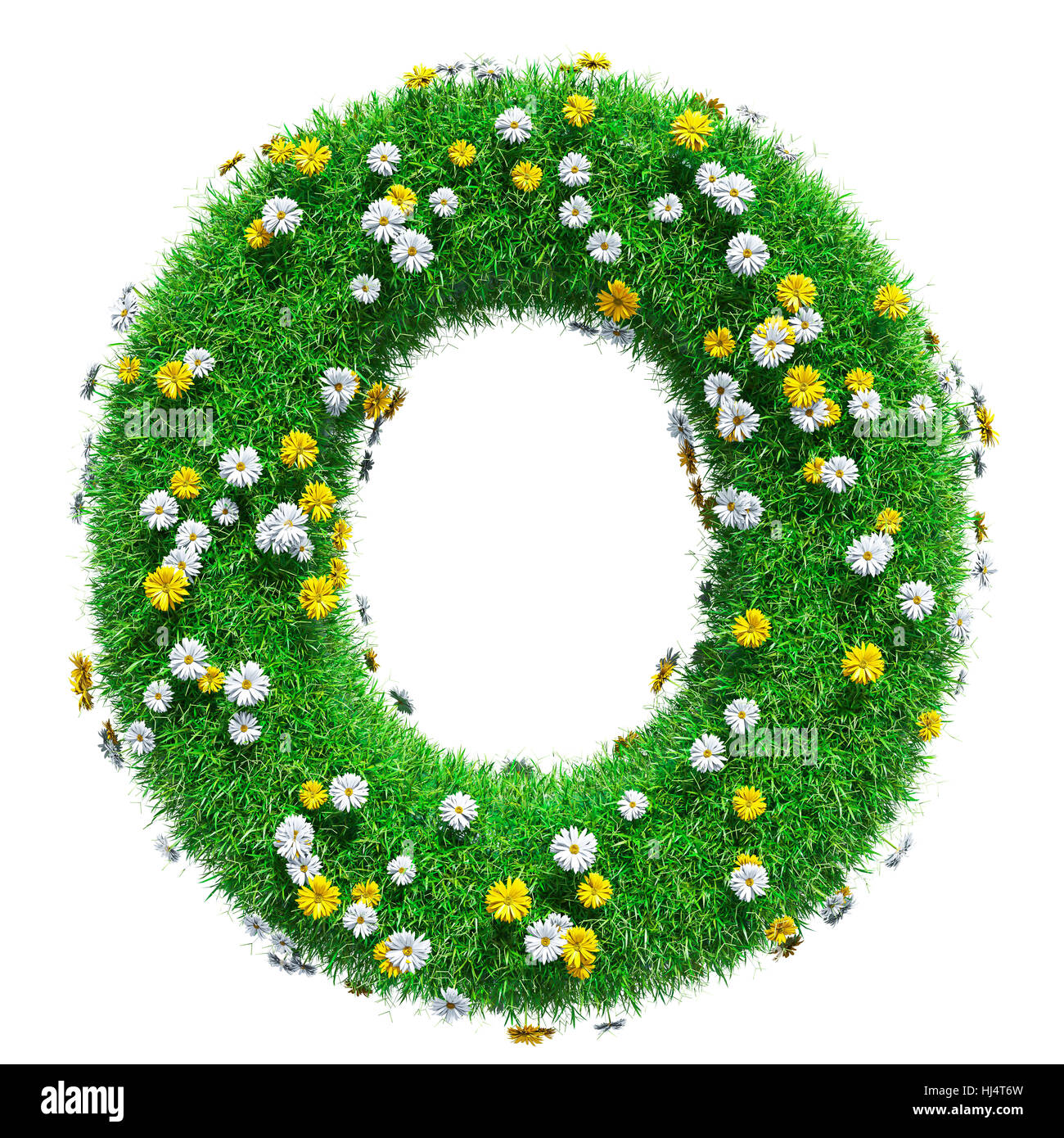 Letter O Of Green Grass And Flowers. Isolated On White Background. Font ...