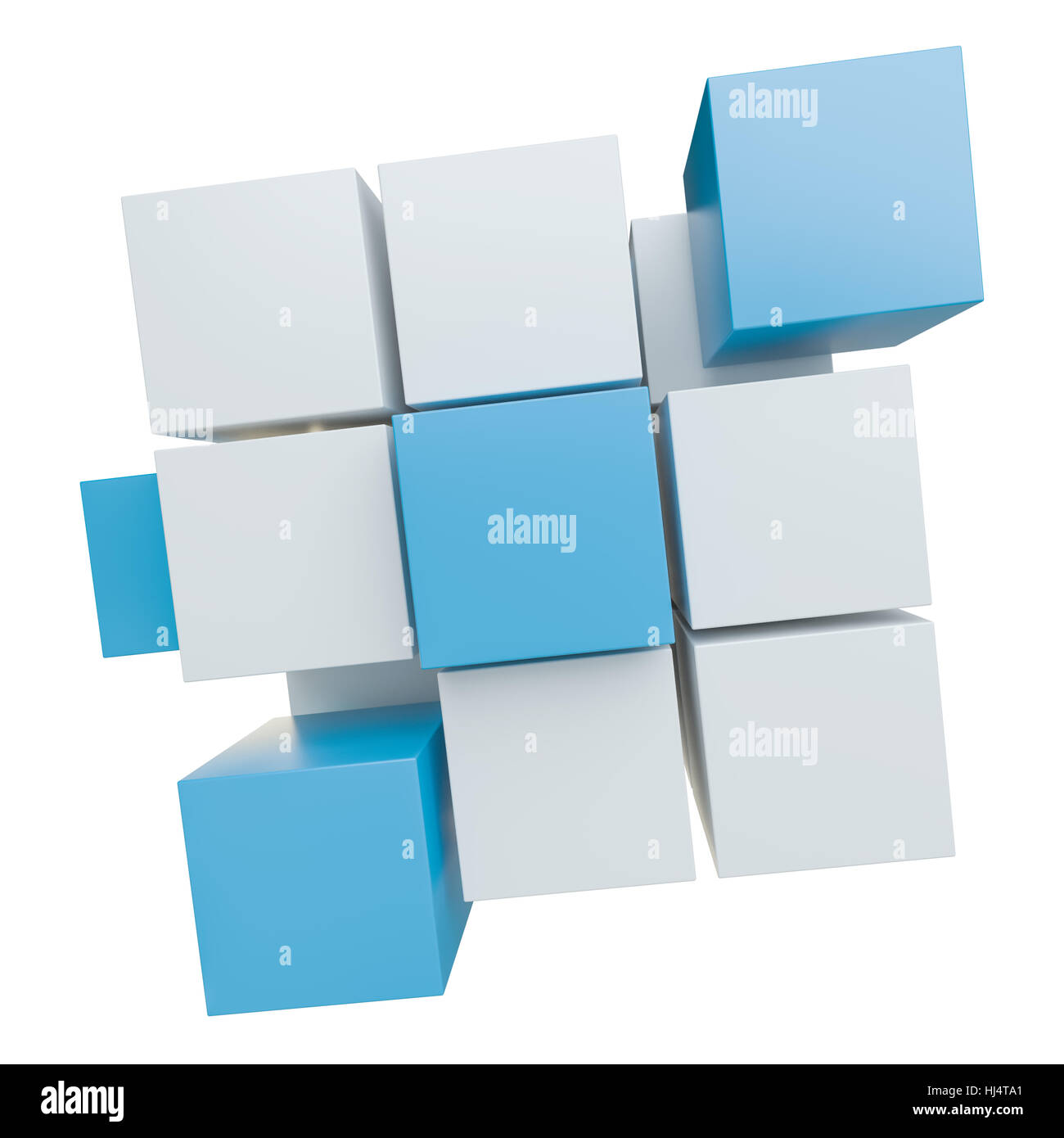 Abstract 3d illustration of cube assembling from blocks. Isolated on ...