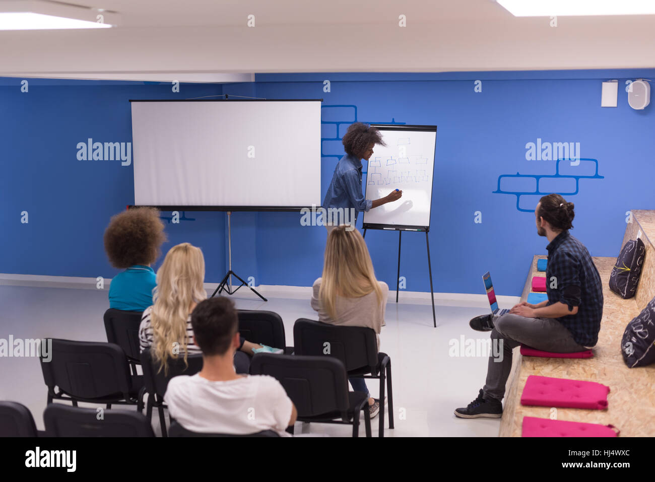 Young african american Speaker Seminar Corporate Business Meeting ...