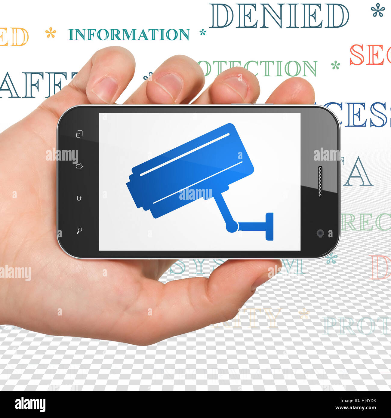 Security concept: Hand Holding Smartphone with Cctv Camera on display ...