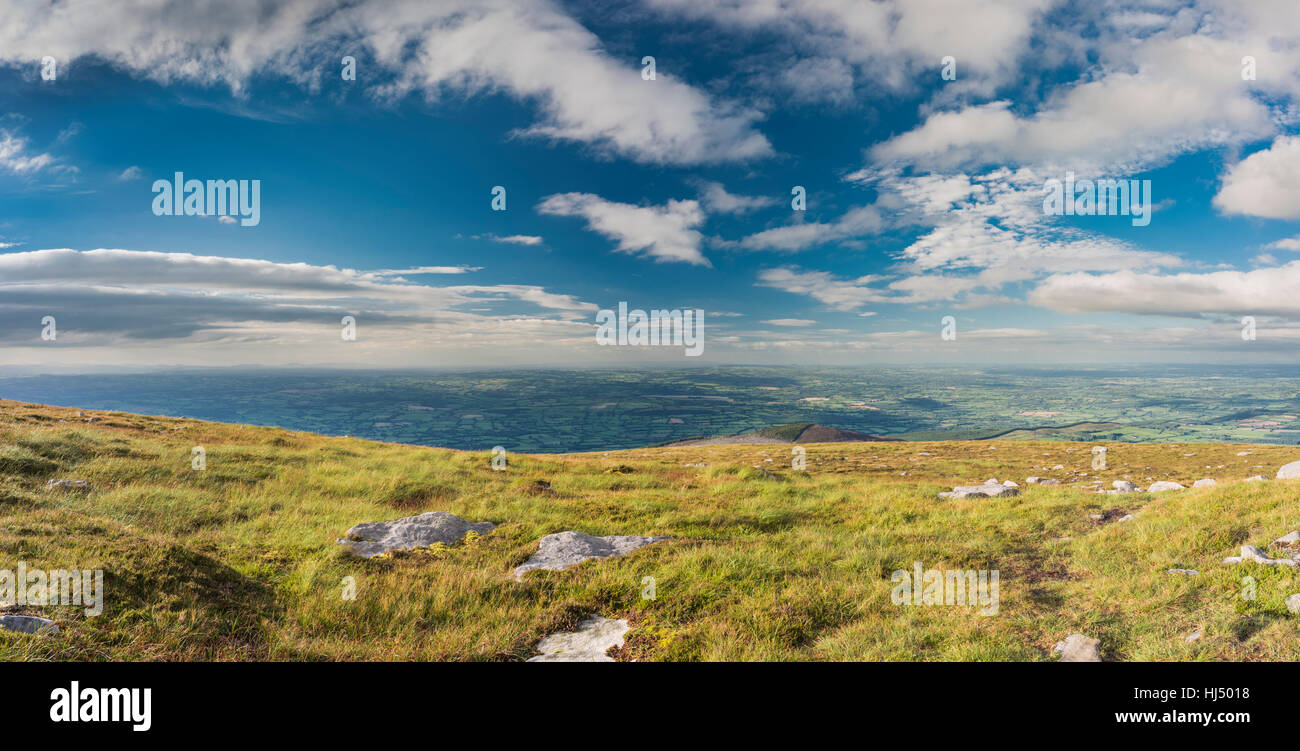 View northwards across plain of the Irish Midlands from the summit of ...