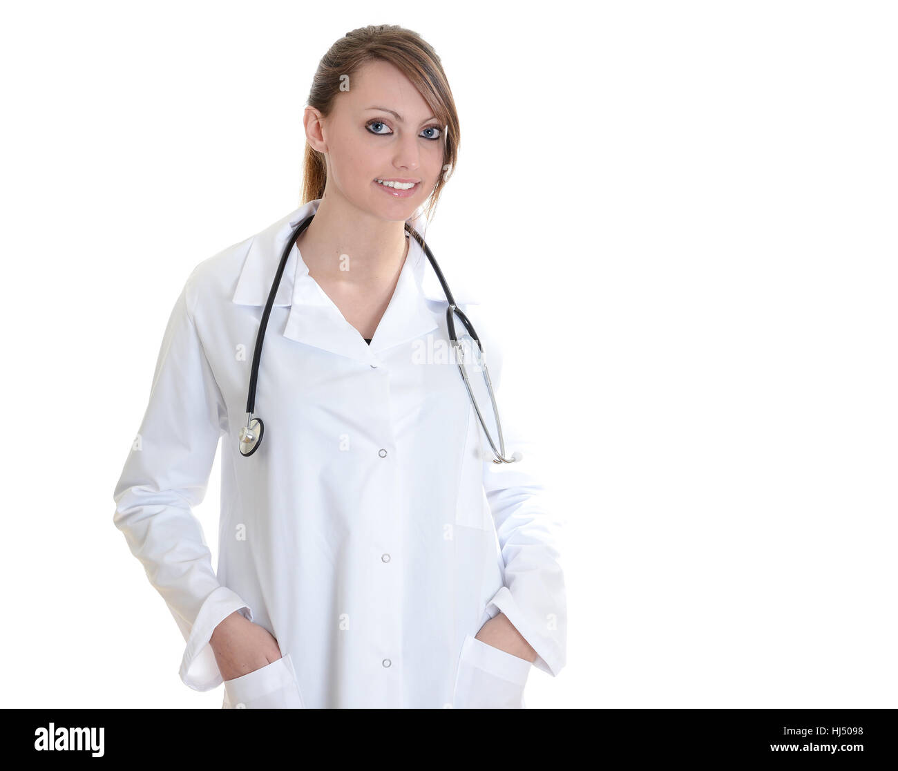 Pretty female doctor isolated over a white background Stock Photo - Alamy