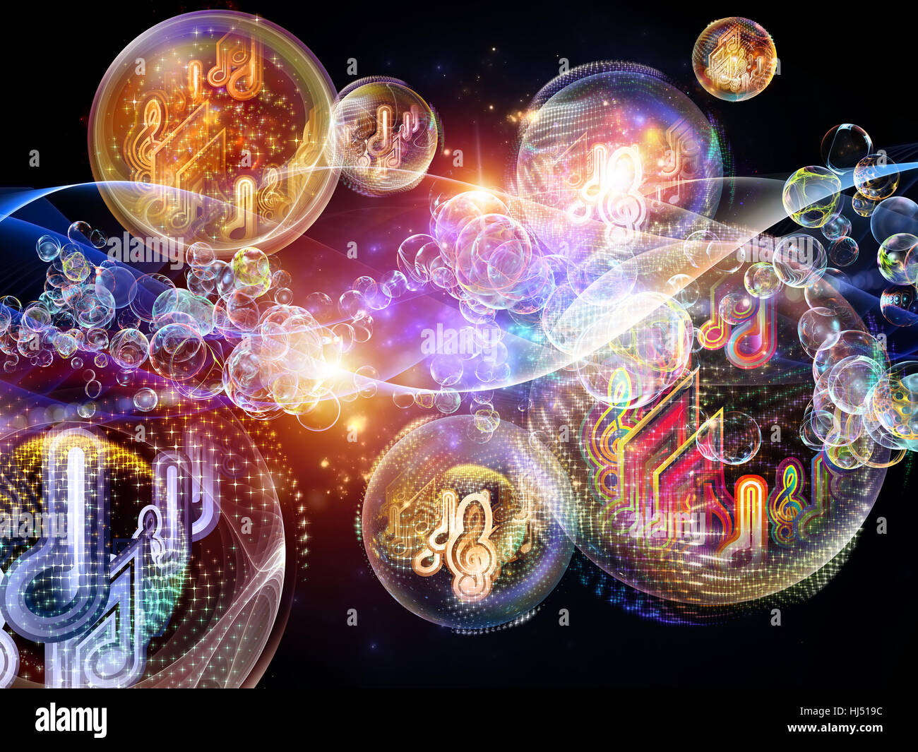 Bubble Symphony series. Abstract design made of musical notes, fractal ...