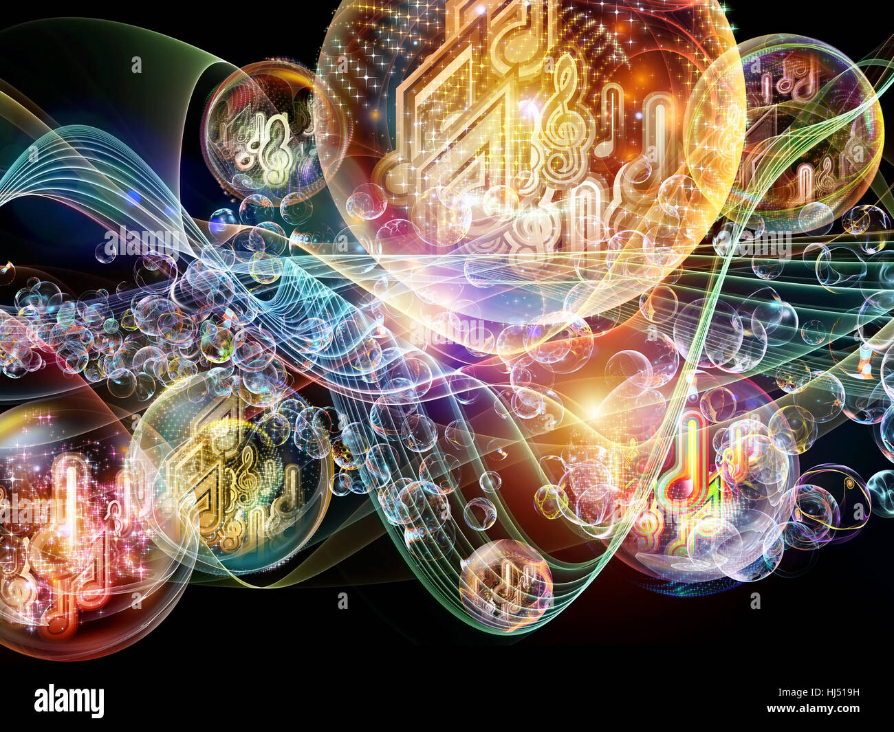 Bubble Symphony series. Abstract composition of musical notes, fractal ...
