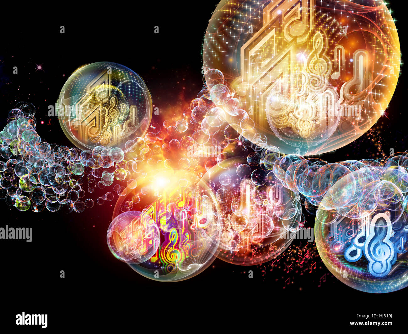 Bubble Symphony series. Graphic composition of musical notes, fractal ...