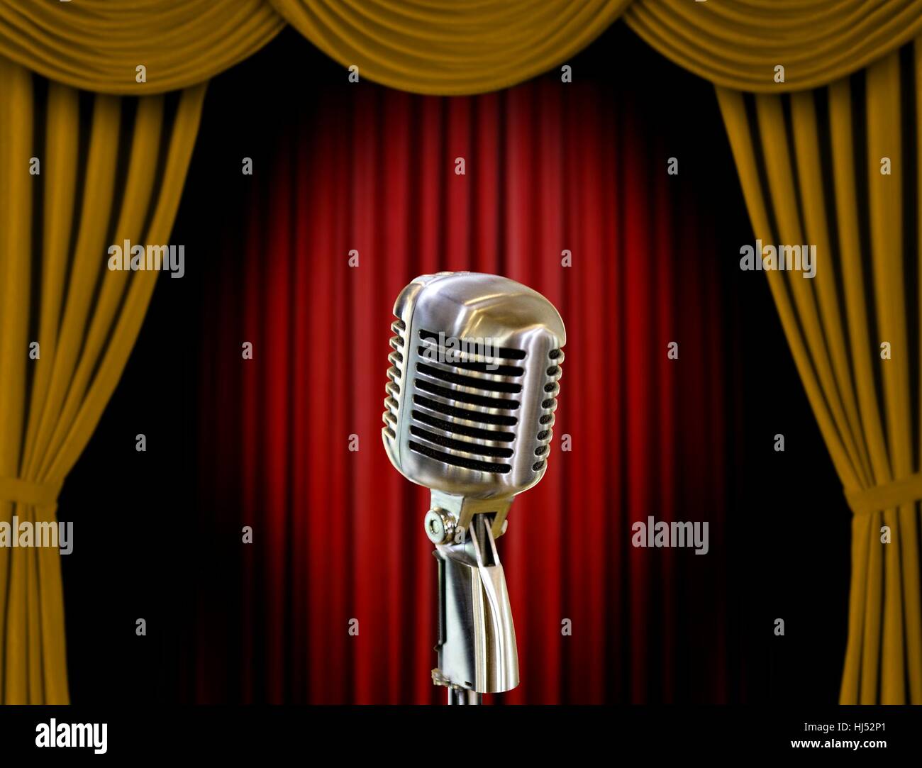 retro, microphone, curtains, object, entertainment, music, sound ...