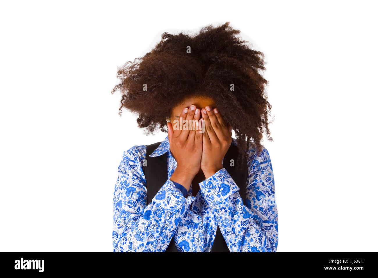 woman holds hands in front of face Stock Photo - Alamy