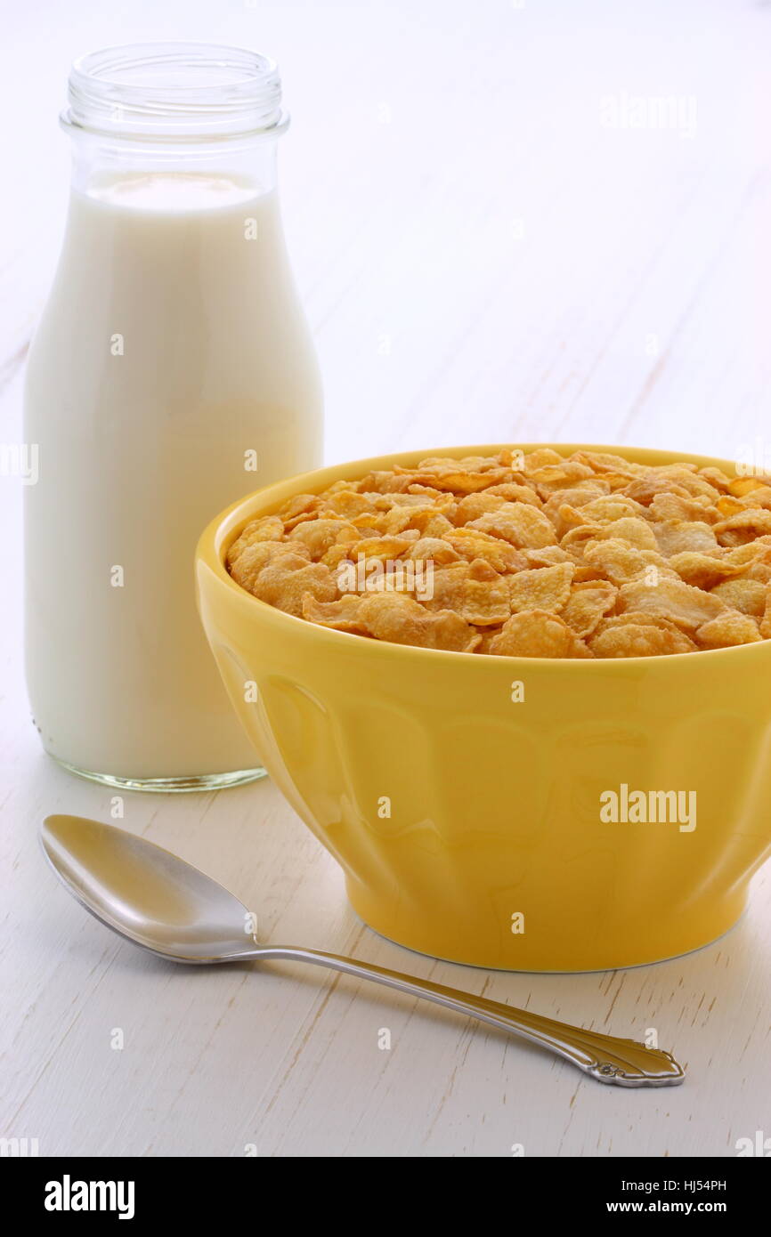Delicious and nutritious breakfast corn flakes on retro vintage styling ...