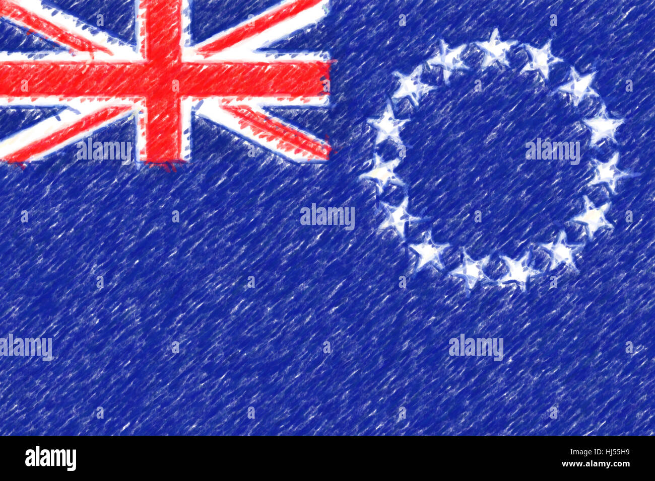 Flag of Cook Islands background o texture, color pencil effect Stock ...