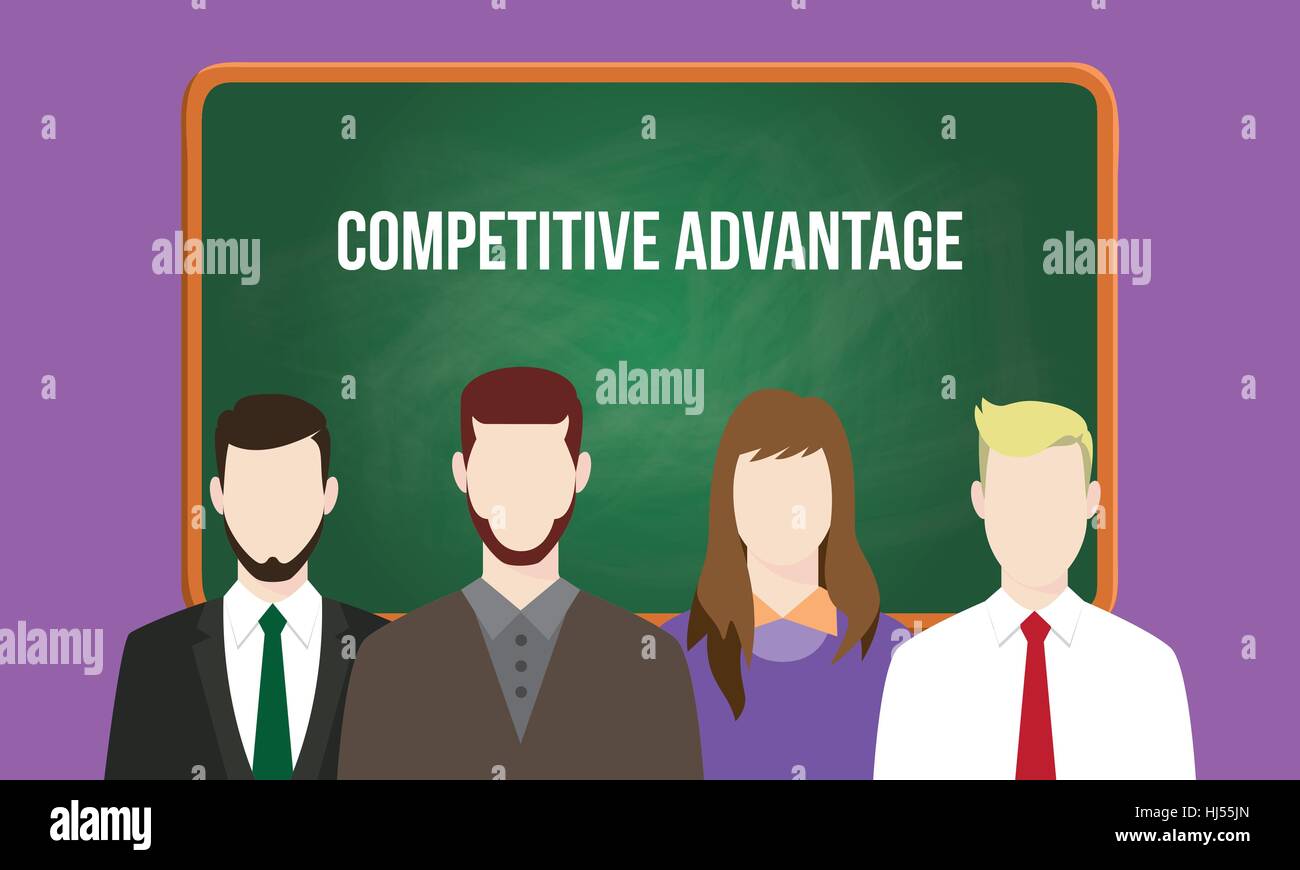 competitive advantage concept in a team illustration with text written ...