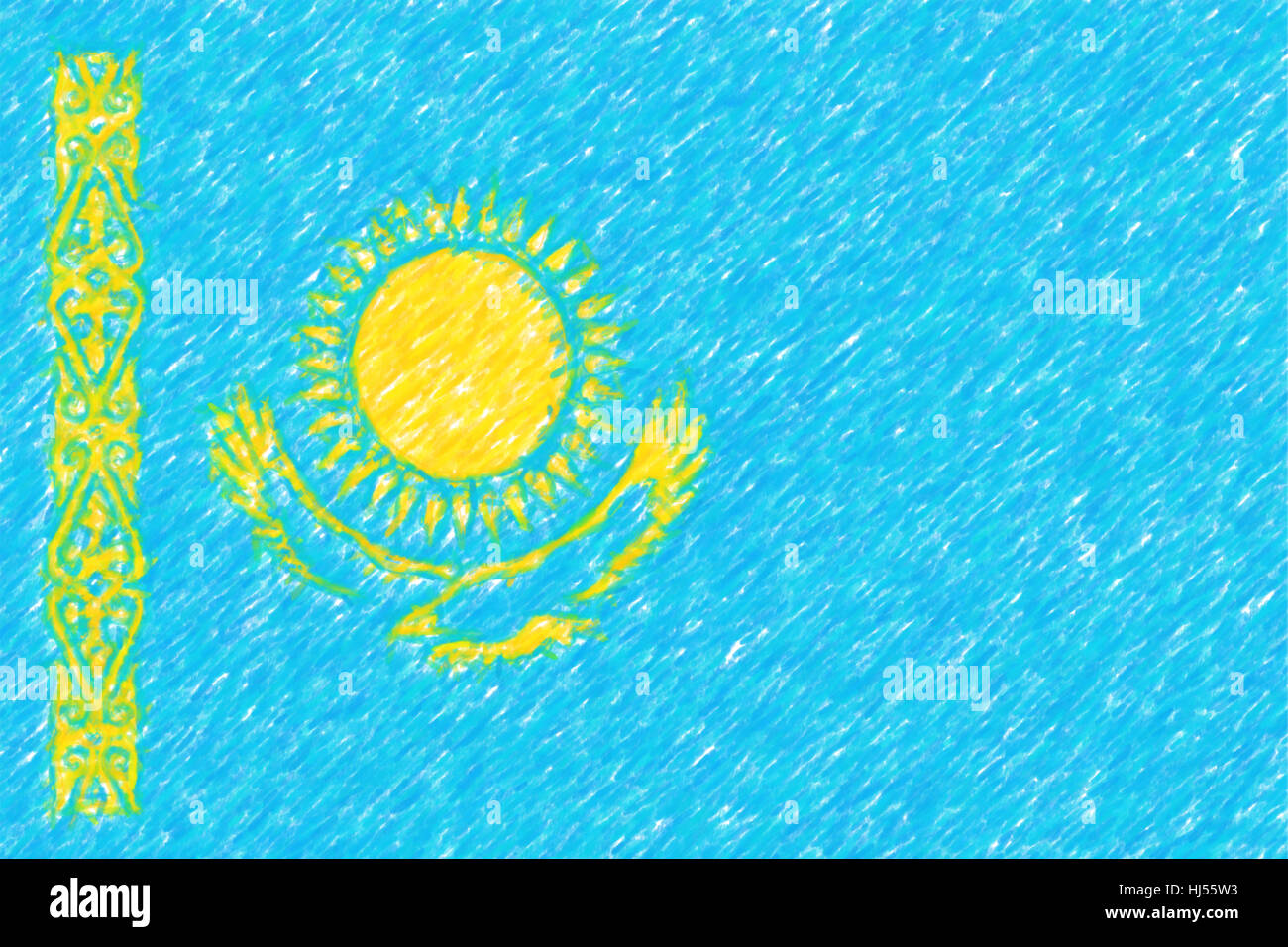 Flag of Kazakhstan background o texture, color pencil effect Stock ...