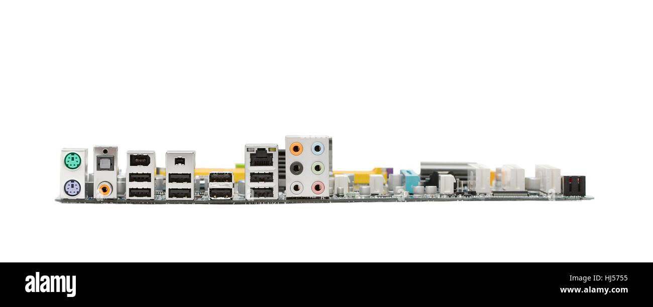 Back of a computer mainboard isolated on white Stock Photo - Alamy