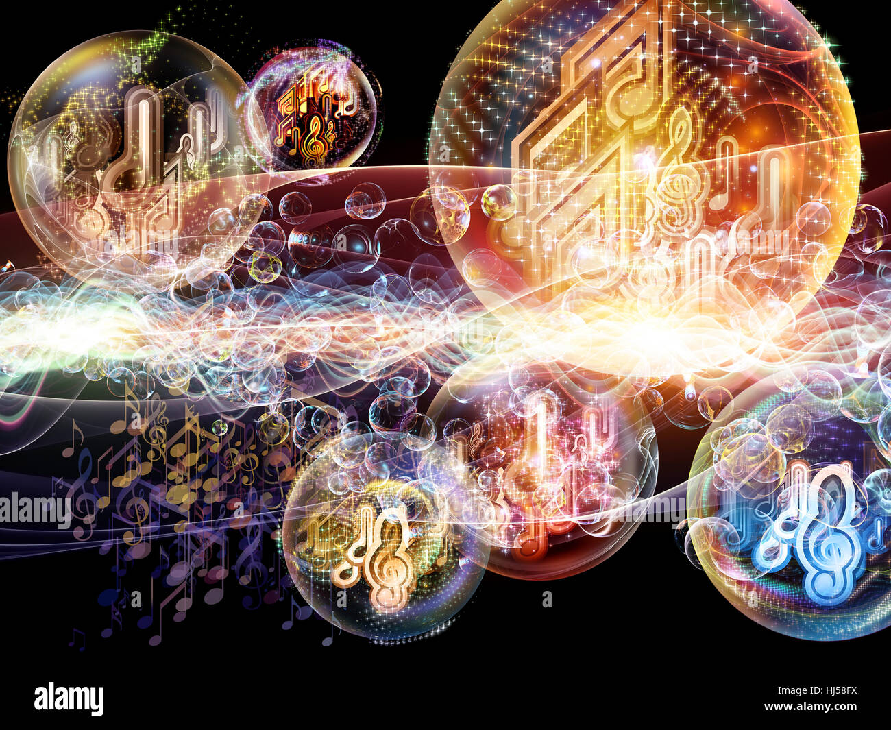 Bubble Symphony series. Graphic composition of musical notes, fractal ...