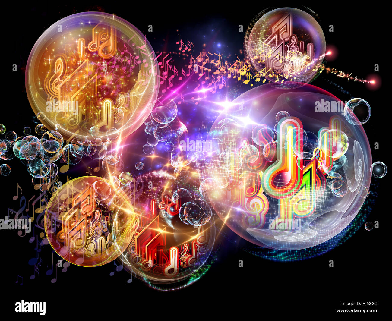 Bubble Symphony series. Backdrop design of musical notes, fractal ...