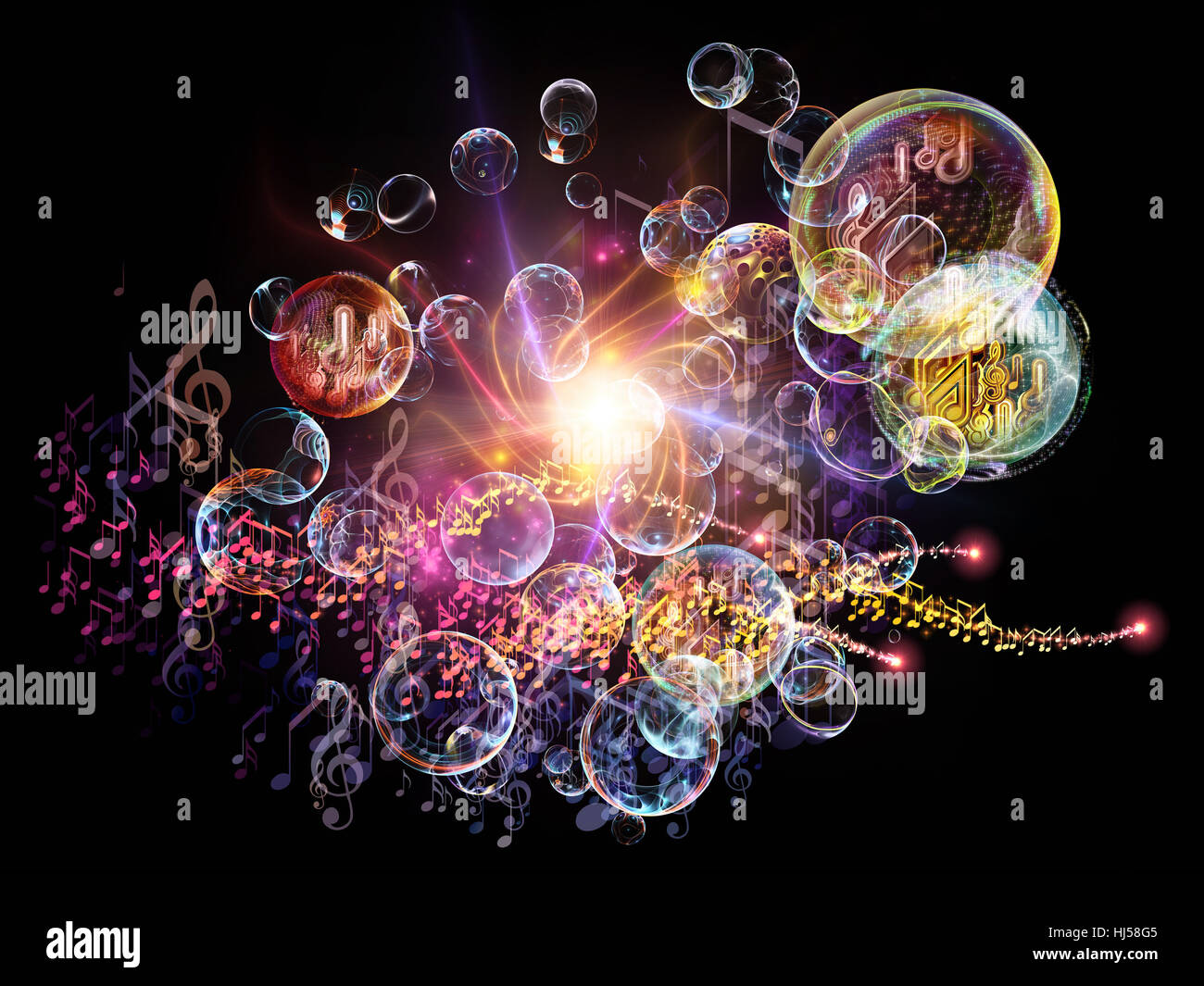 Bubble Symphony series. Abstract arrangement of musical notes, fractal ...
