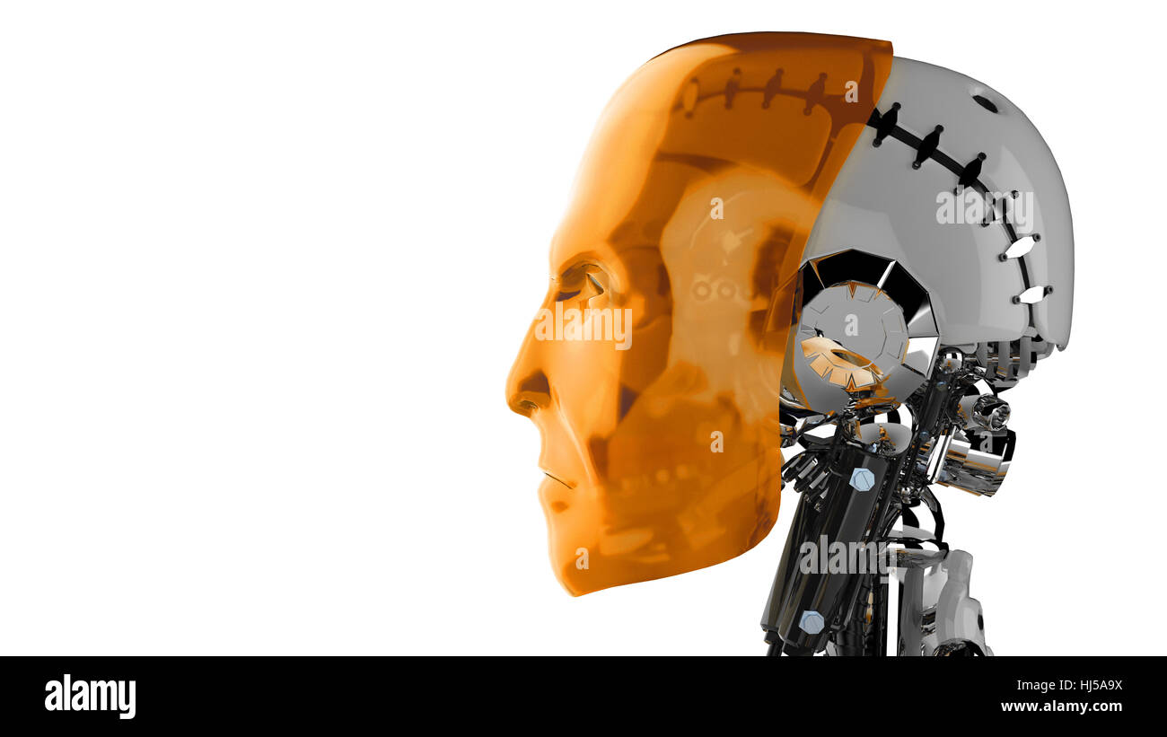 cyborg head orange - side view Stock Photo - Alamy