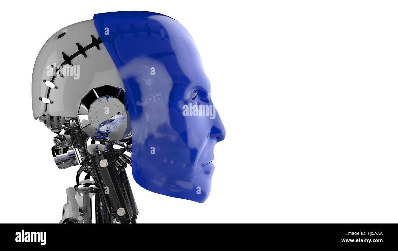 side view - blue robot head Stock Photo - Alamy