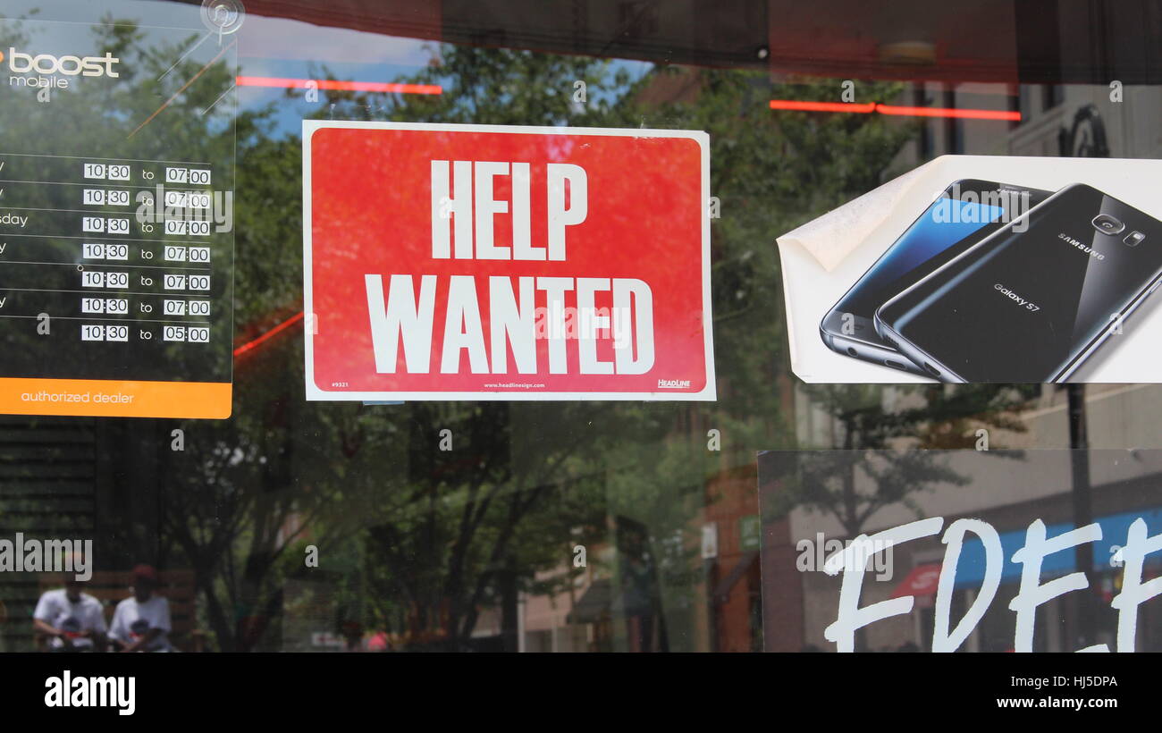 Help wanted sign window hi-res stock photography and images - Alamy