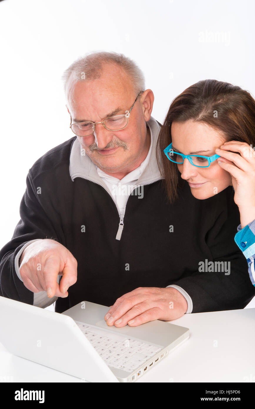 helping with new computer Stock Photo - Alamy