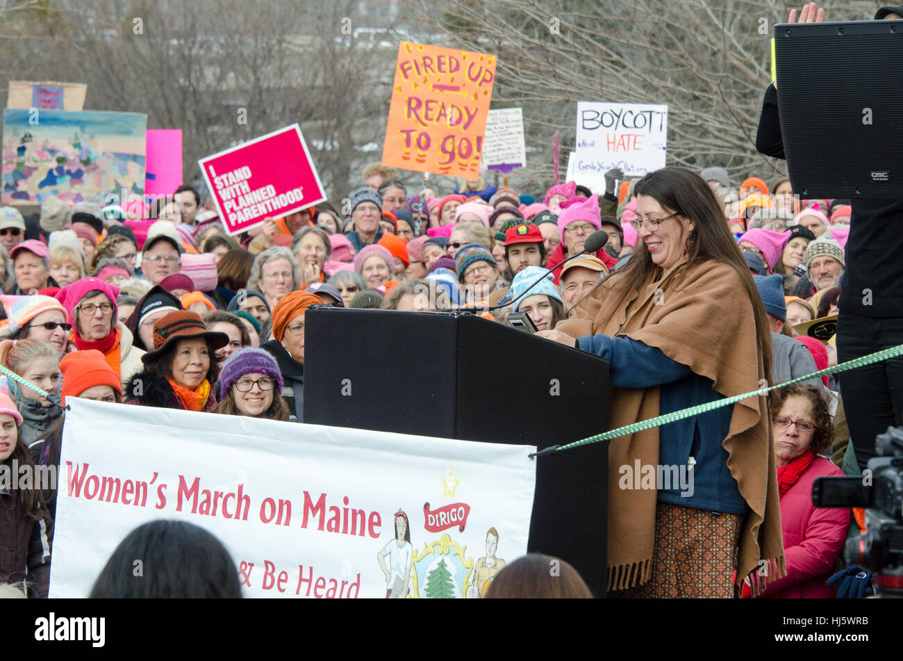 Augusta, Maine, USA. 21st Jan, 2017. June Sapiel, water protector and ...