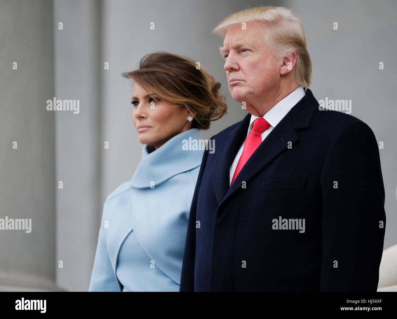 United States President Donald Trump stands with First Lady Melania ...