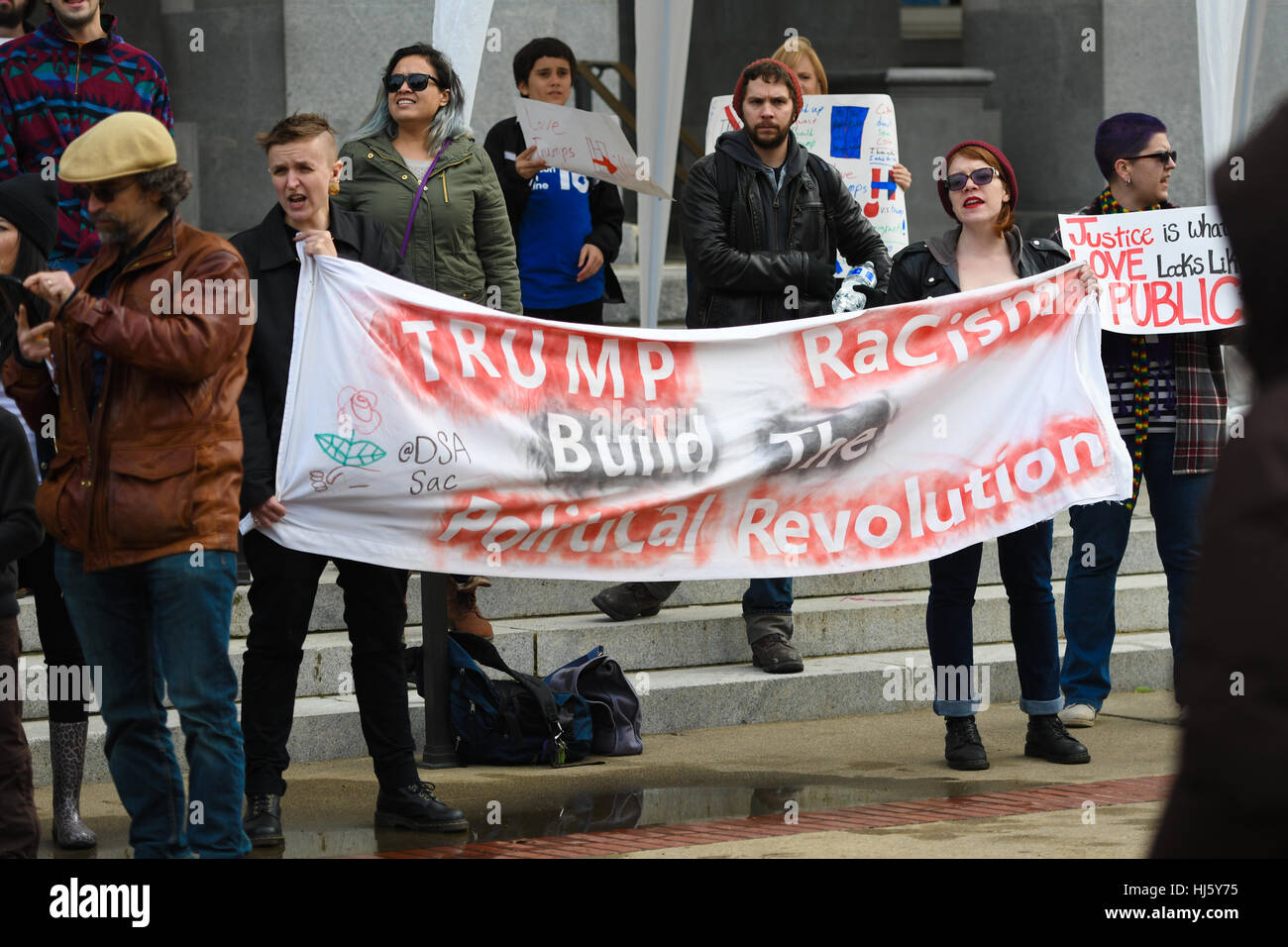 Sacramento, USA. 20th Jan, 2017. A large angry protest against the ...
