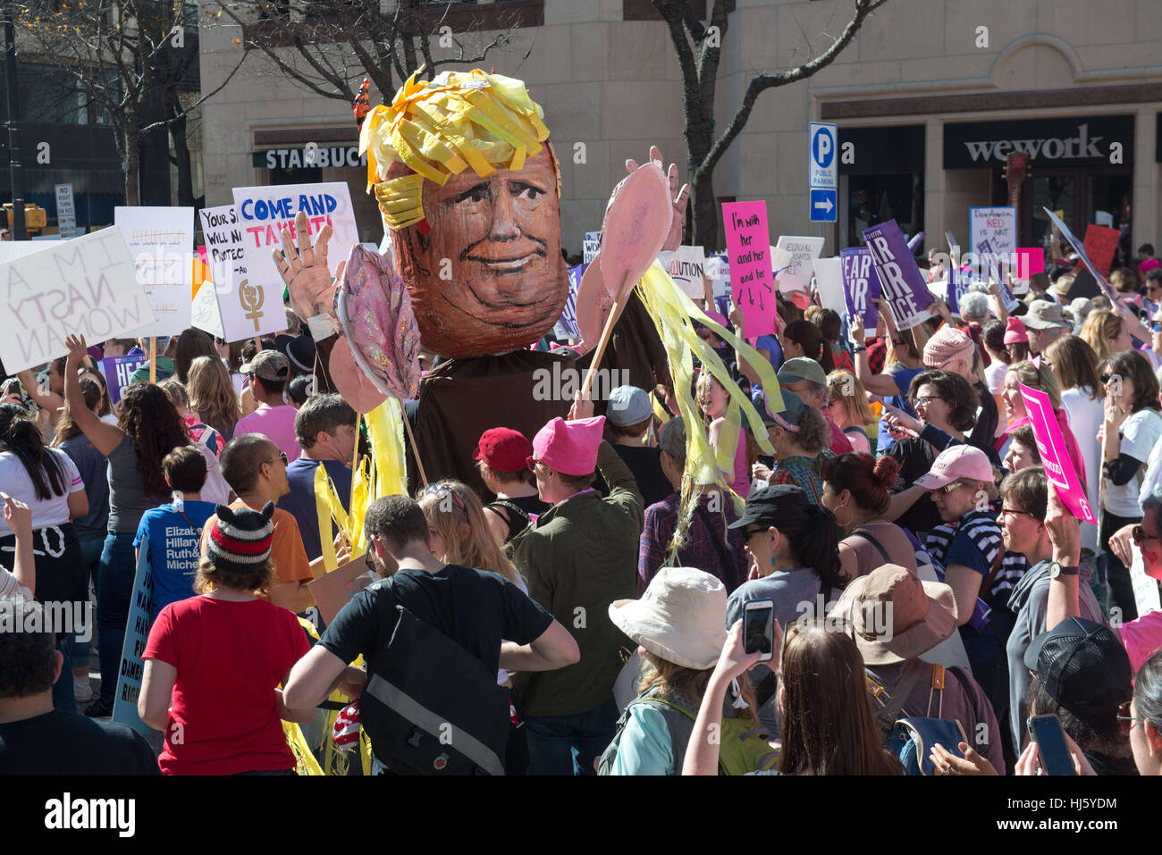Austin, Texas, USA. 21st January, 2017. A large Donald Trump paper ...