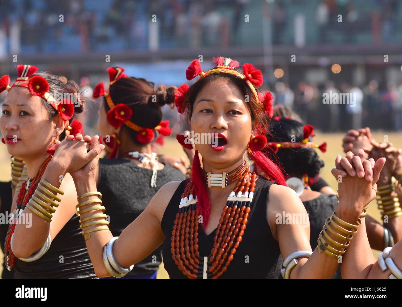 Dimapur, India. 26th January 2017. Naga Women from Sumi tribe perform a ...