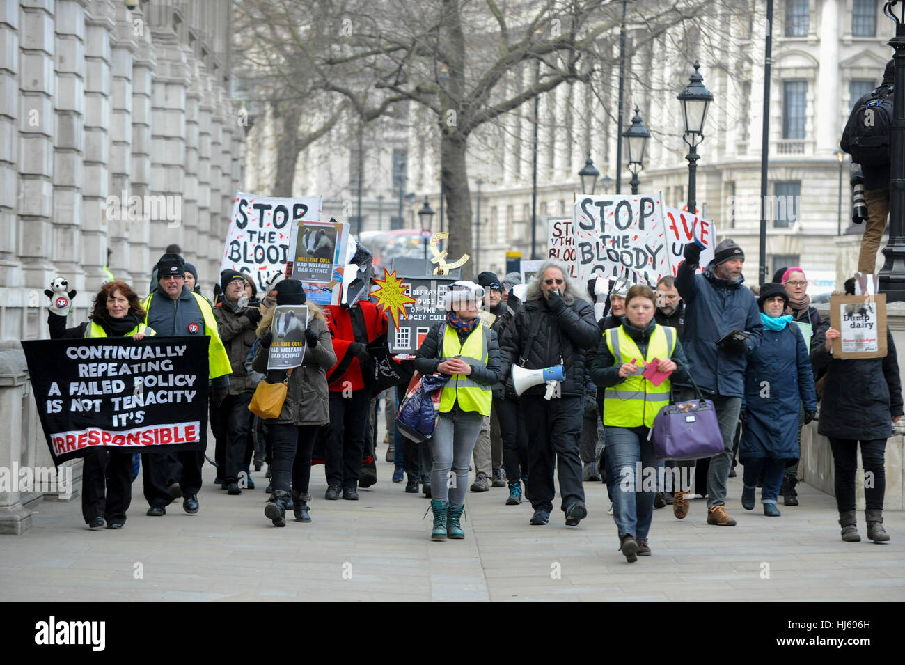London, UK. 26 January 2017. Activists, seen in Whitehall, take part in ...