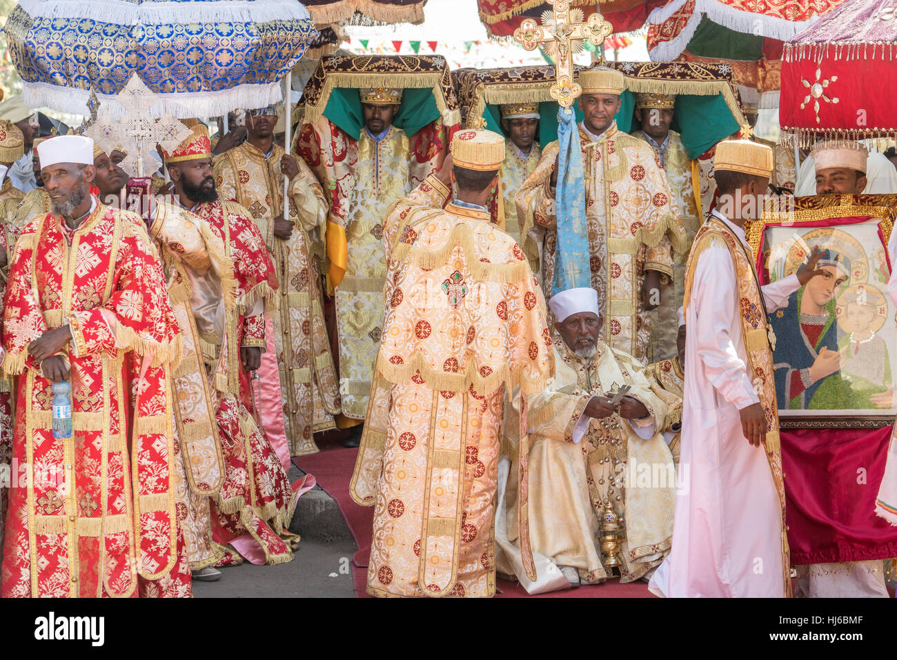 Addis Ababa - Jan 19: Priests, accompanied by Clergy, carry the Tabot ...