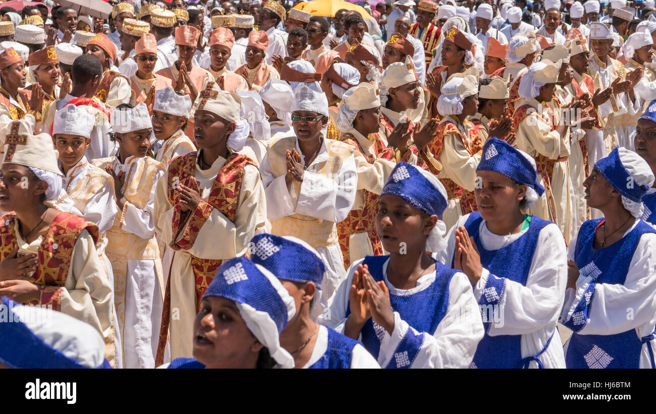 Addis Ababa - Jan 19: Ethiopian Orthodox Clergy and followers sing and ...