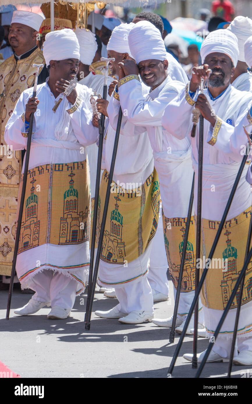 Addis Ababa - Jan 19: Clergy in traditional clothing attend during a ...