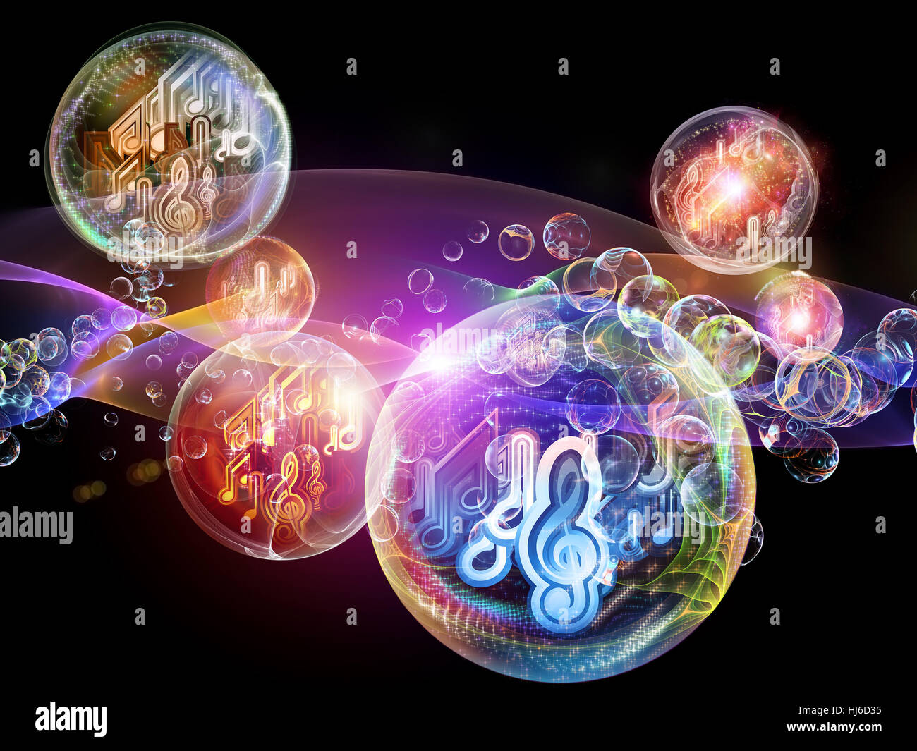 Bubble Symphony series. Background design of musical notes, fractal ...