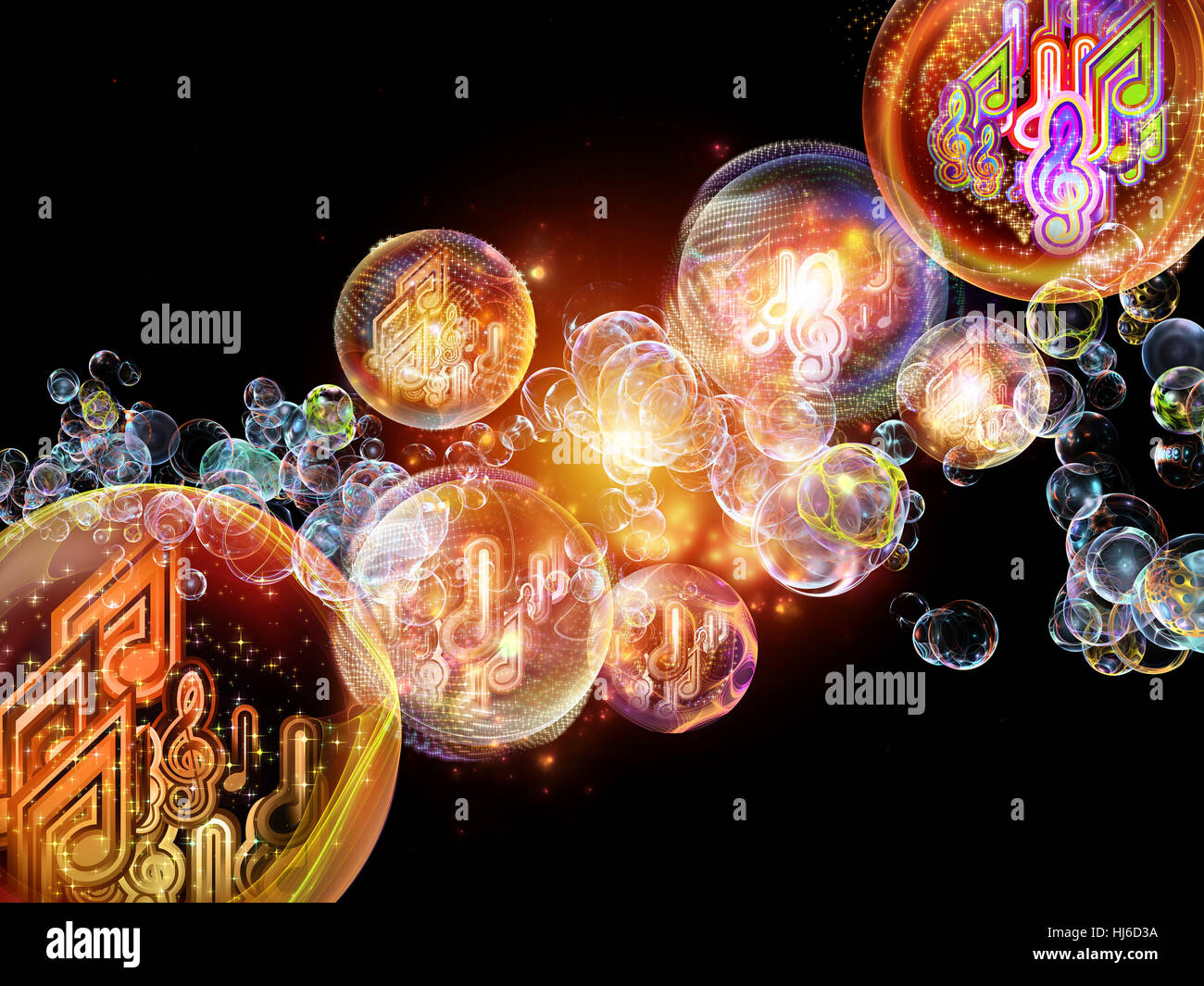 Bubble Symphony series. Artistic abstraction composed of musical notes ...
