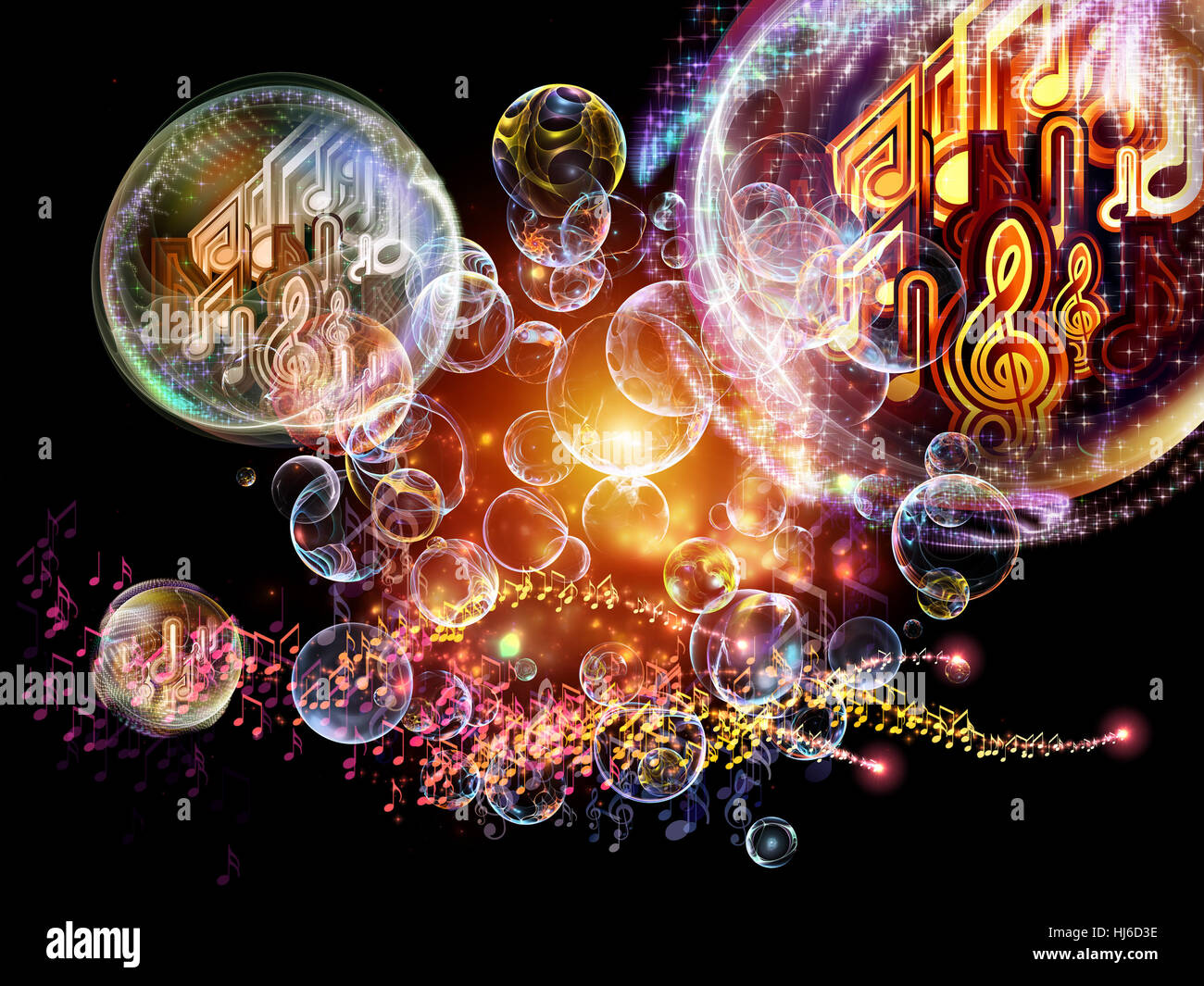 Bubble Symphony series. Abstract arrangement of musical notes, fractal ...