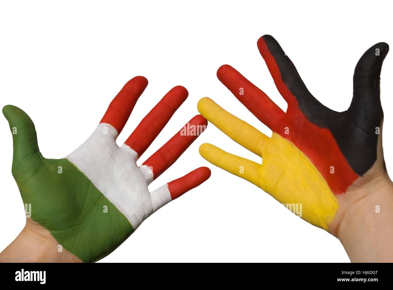 a german and an italien hand on white Stock Photo - Alamy
