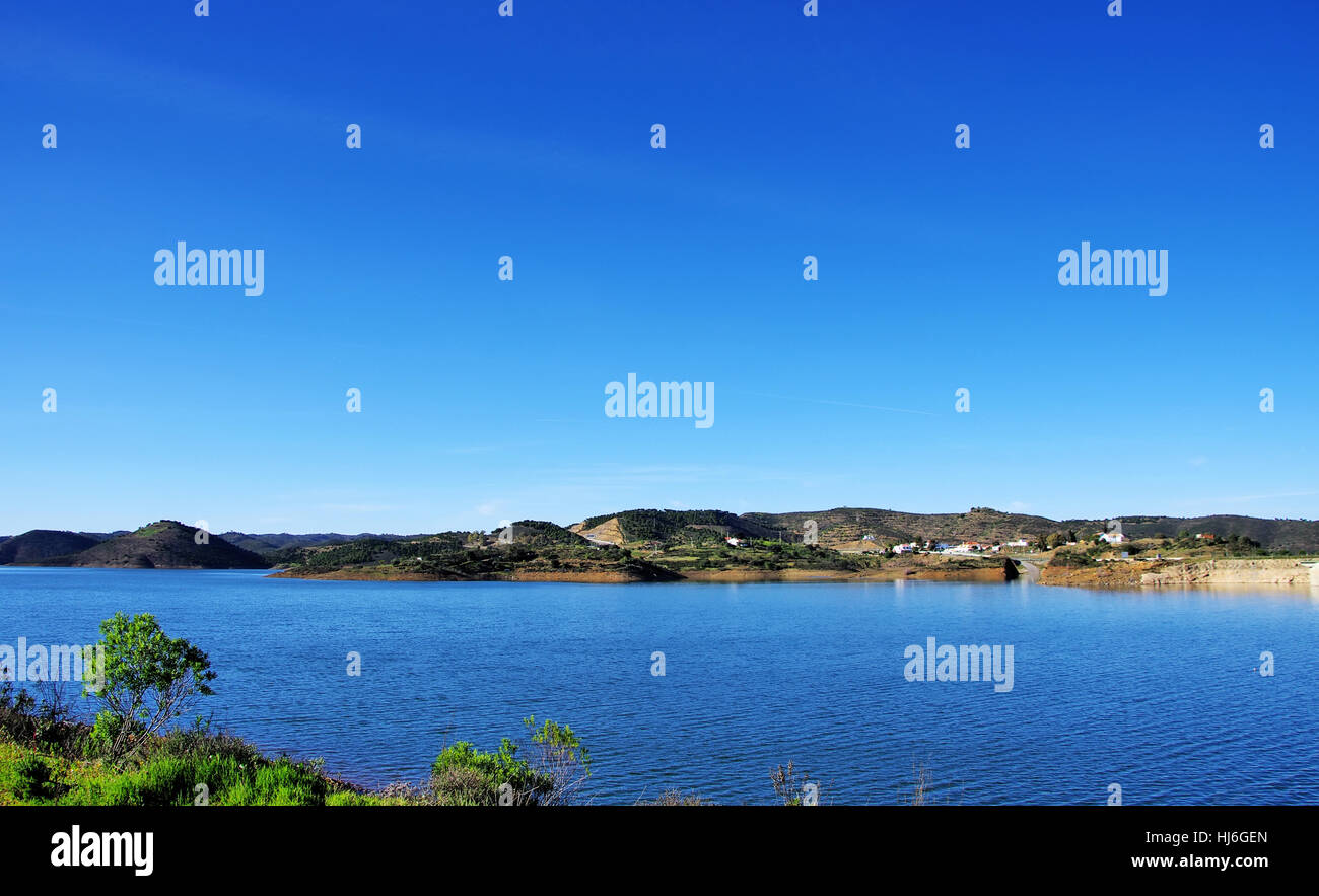 blue, portugal, barrage, fresh water, lake, inland water, water ...