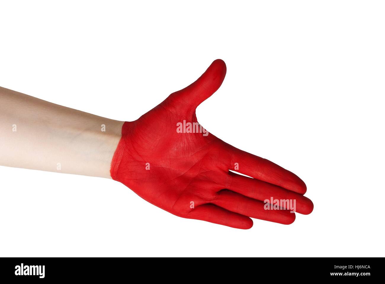 a red painted hand in handshake gesture, isolated Stock Photo - Alamy