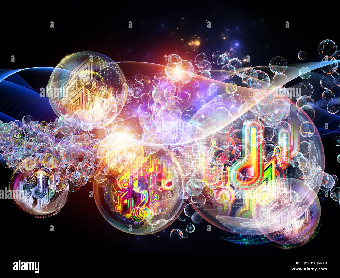 Bubble Symphony series. Background design of musical notes, fractal ...
