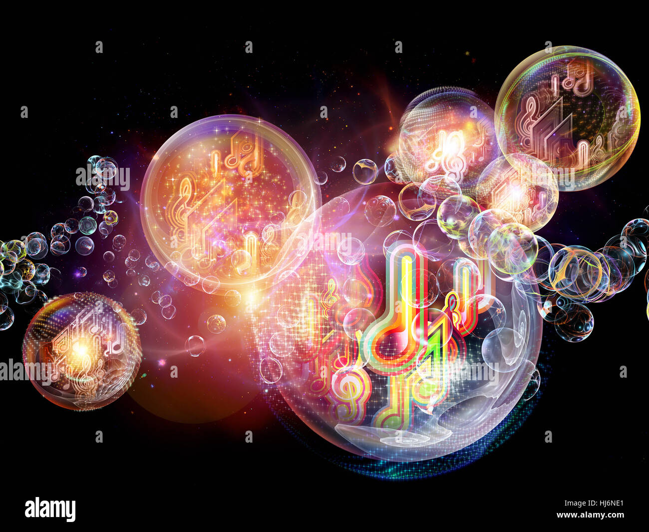 Bubble Symphony series. Design composed of musical notes, fractal ...