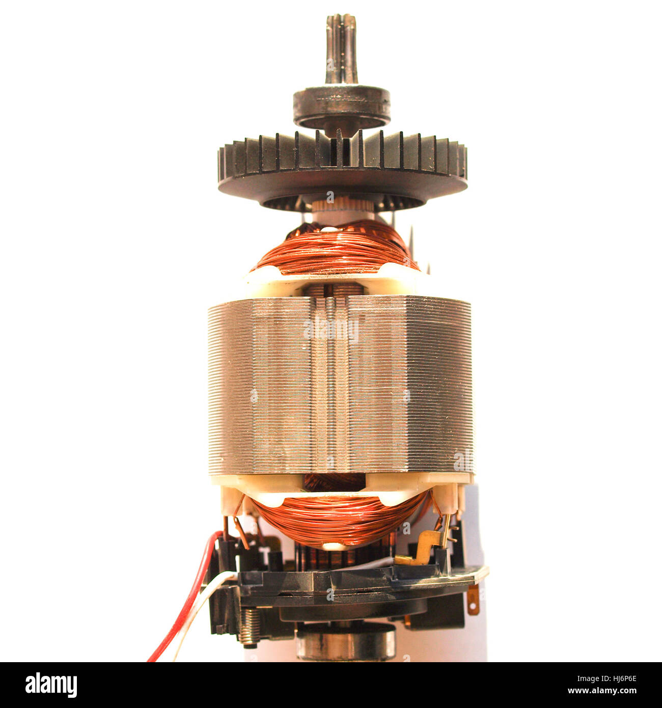Detail of a rotary electric engine motor - isolated over white ...