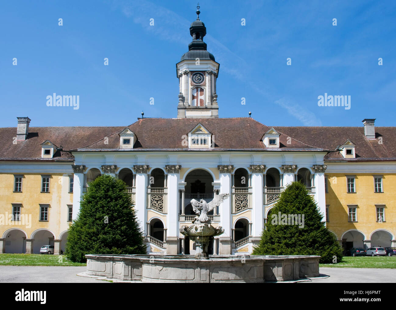 Fountain and Church in Monastery Sankt Florian, Upper Austria Stock ...
