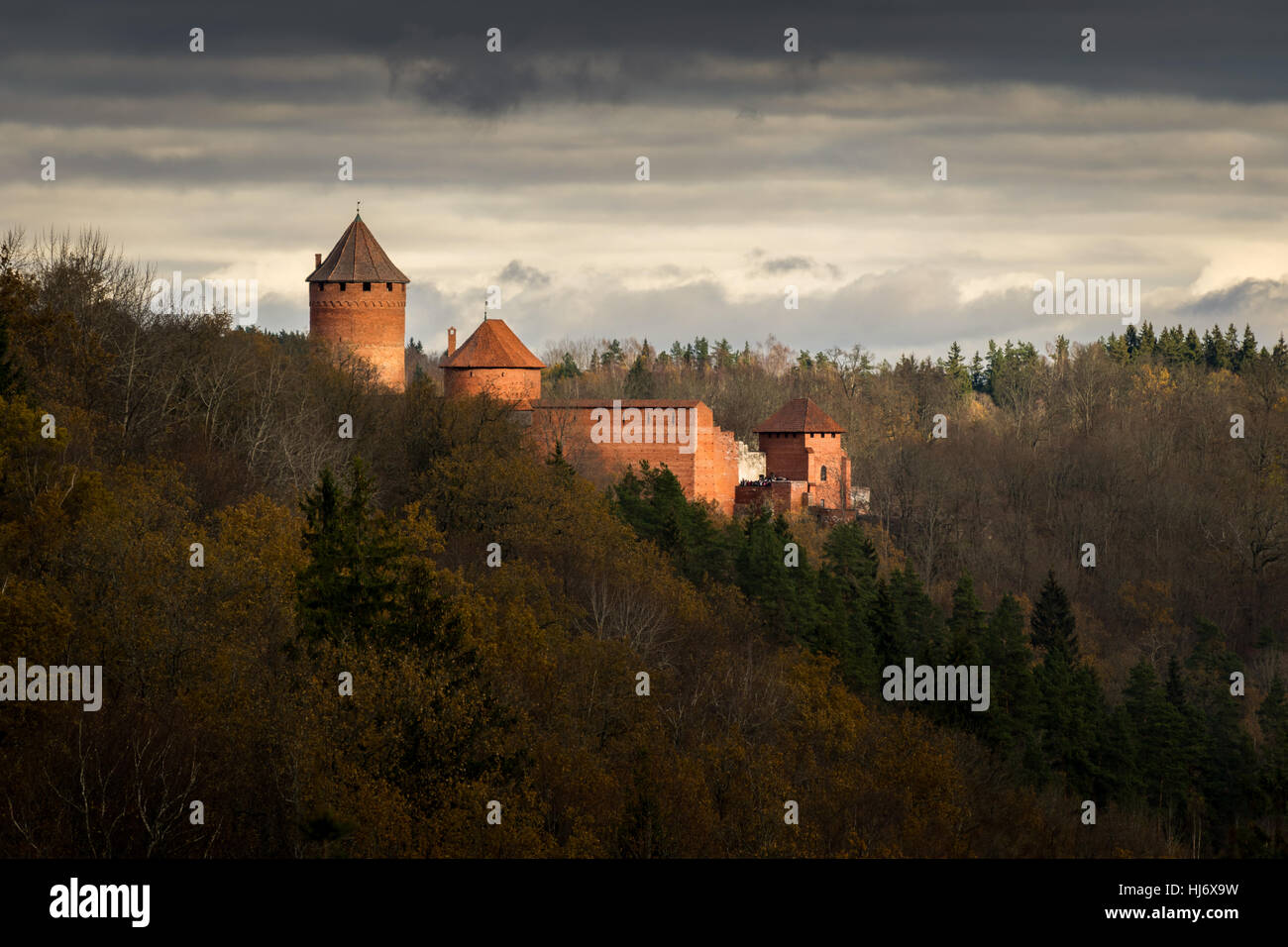 Medieval Castle in Forest During Autumn Season with Dark Clouds ...