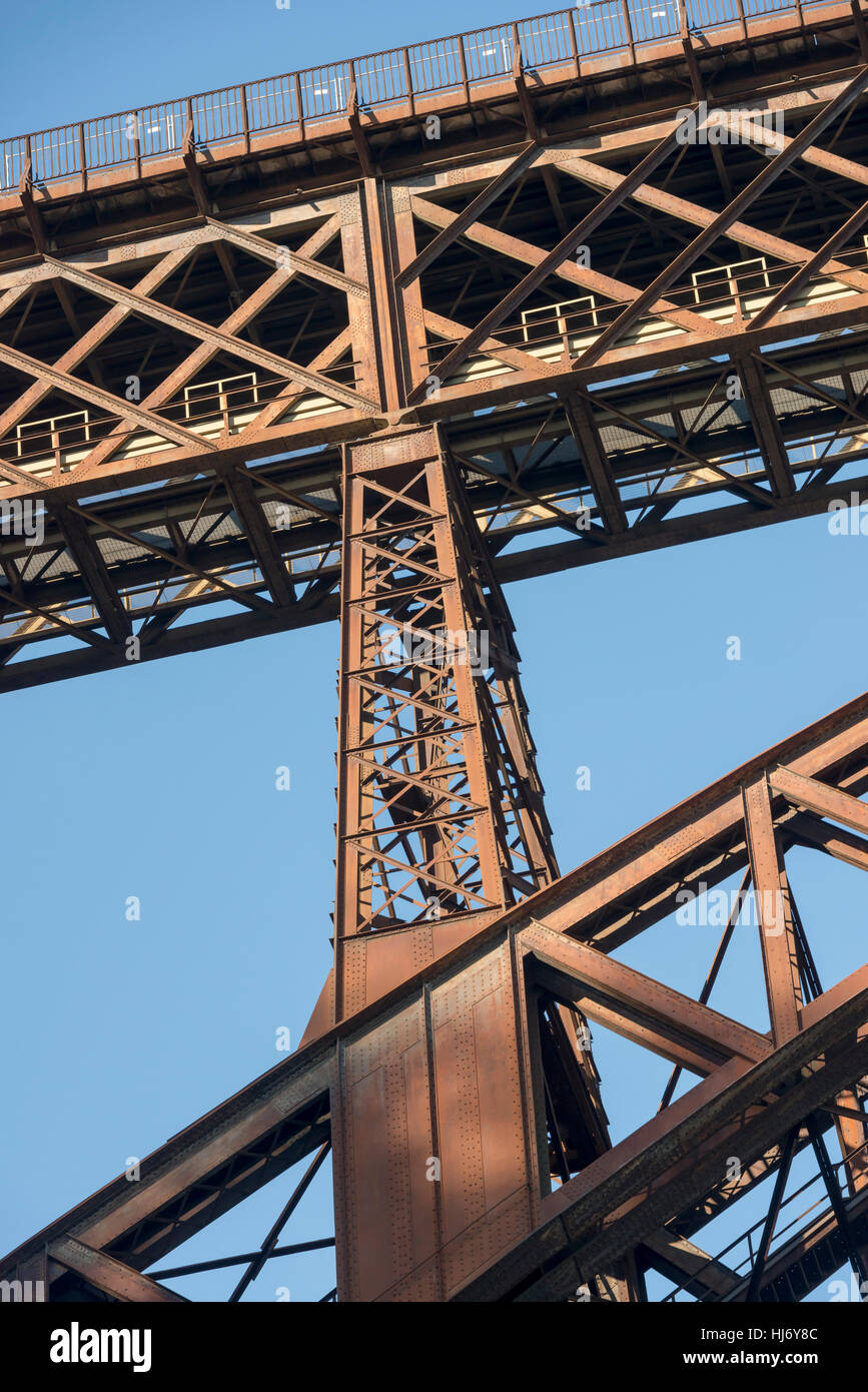 beams and bolts of iron bridge pillar over Adda river at Paderno, Italy ...
