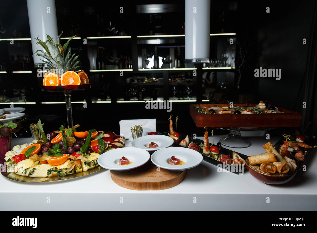 desk with appetizer buffet Stock Photo - Alamy