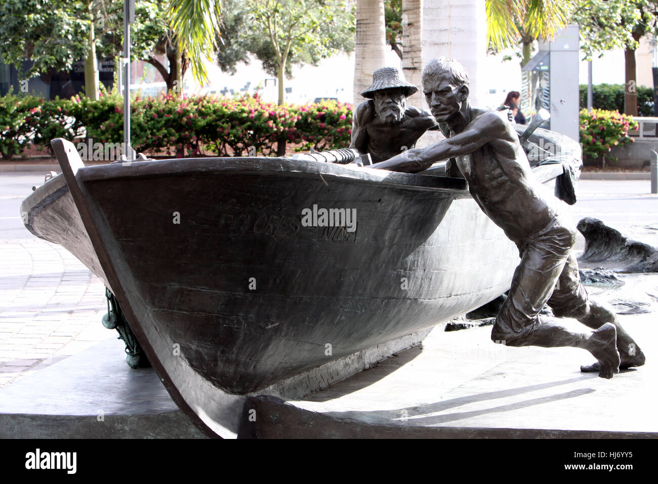 monument, sculpture, spain, fishing boat, fisherman, teneriffa, rowing ...
