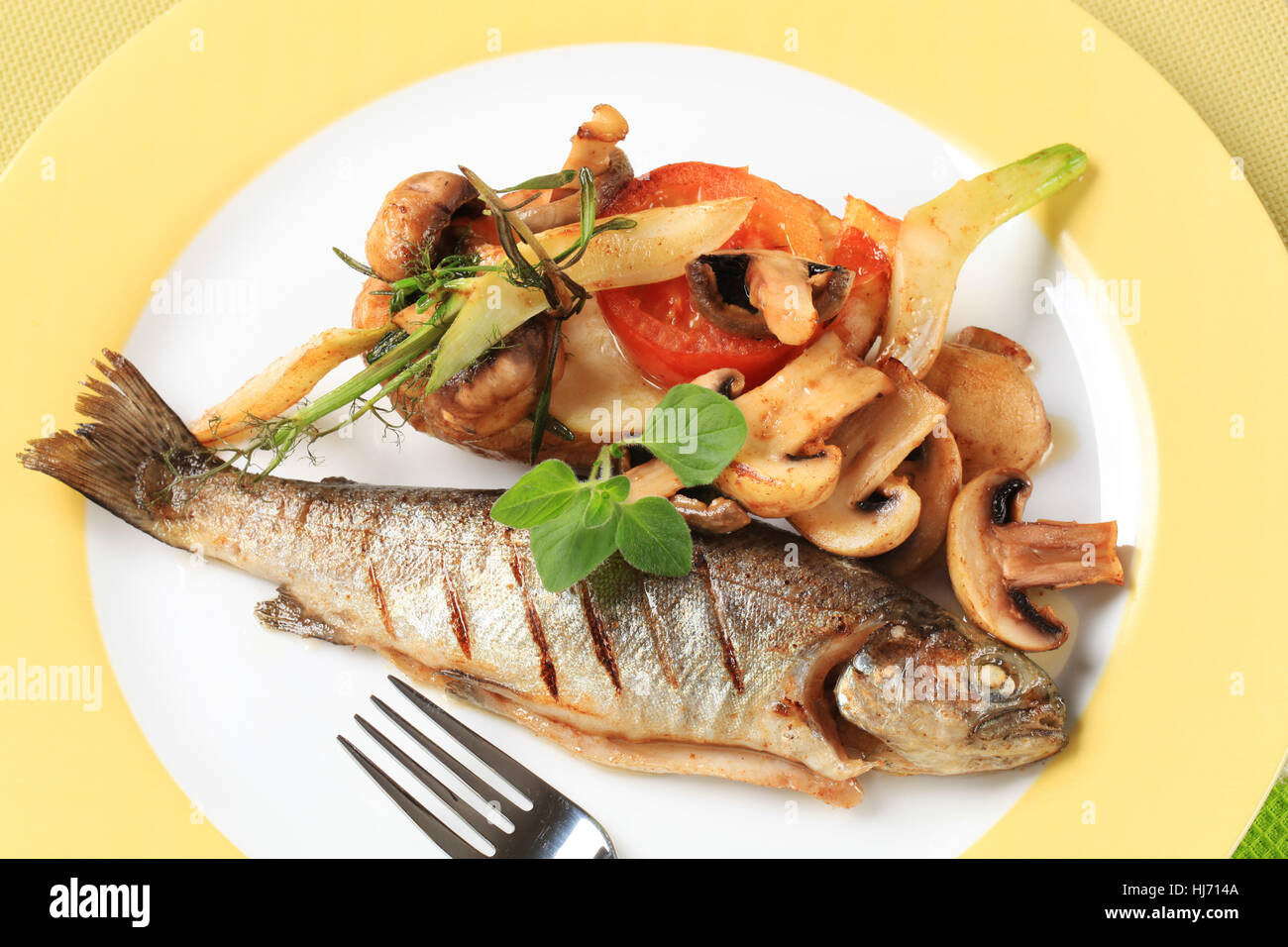 food, aliment, detail, closeup, angle, fish, plate, vegetable, trout ...