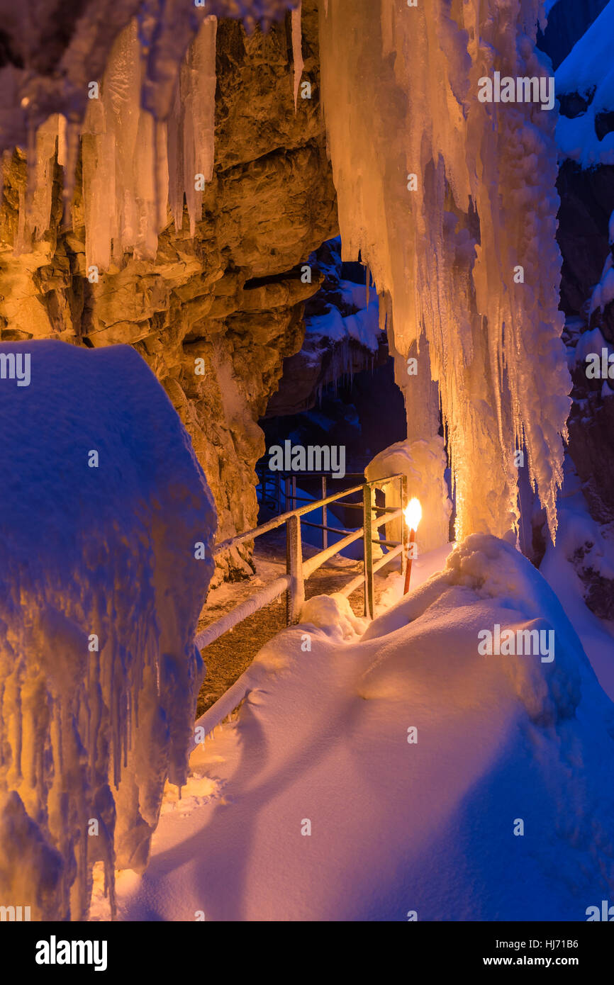 Breitach gorge, Bavaria, Germany, in winter, illuminated Stock Photo ...