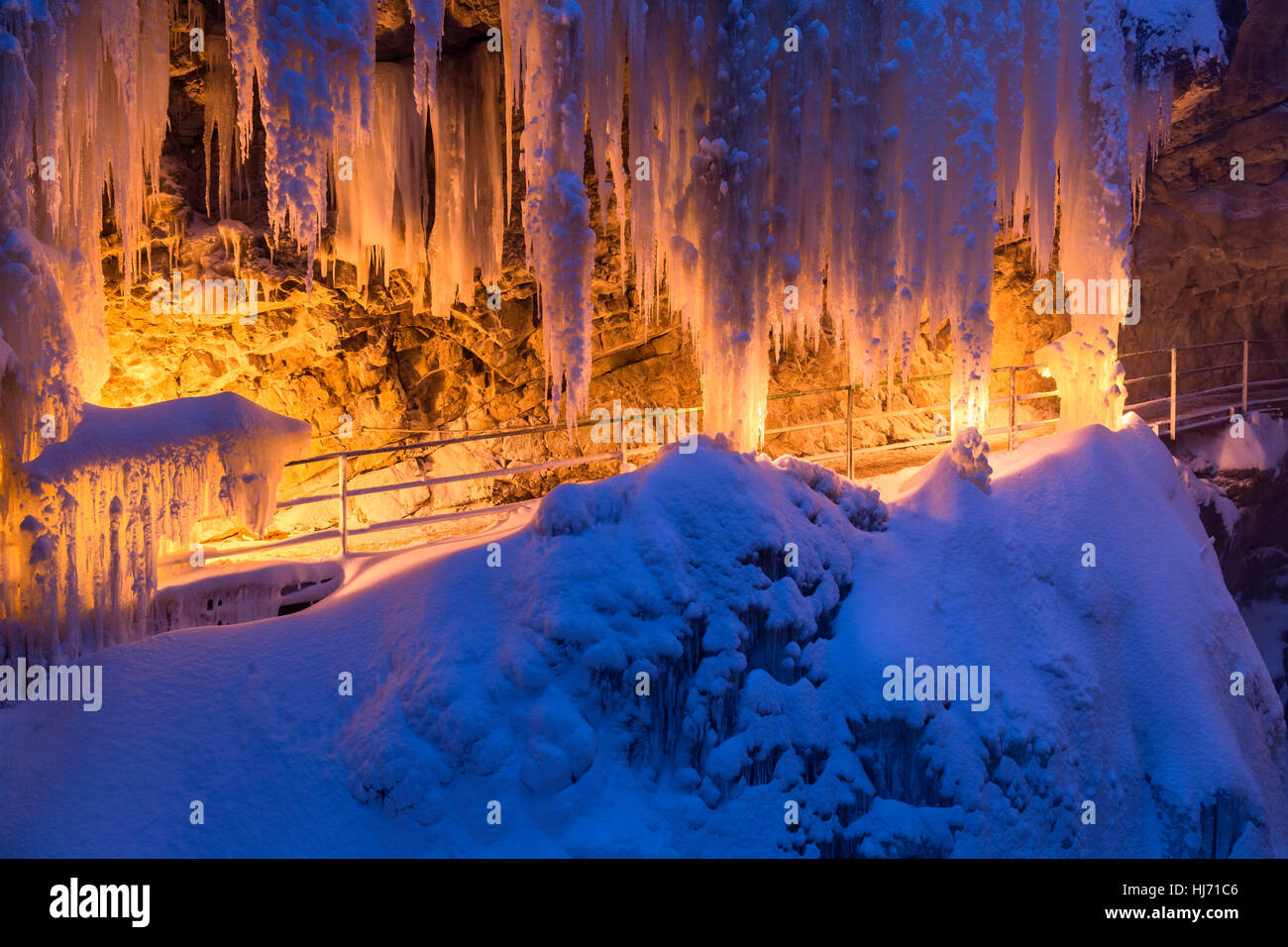 Breitach gorge, Bavaria, Germany, in winter, illuminated Stock Photo ...